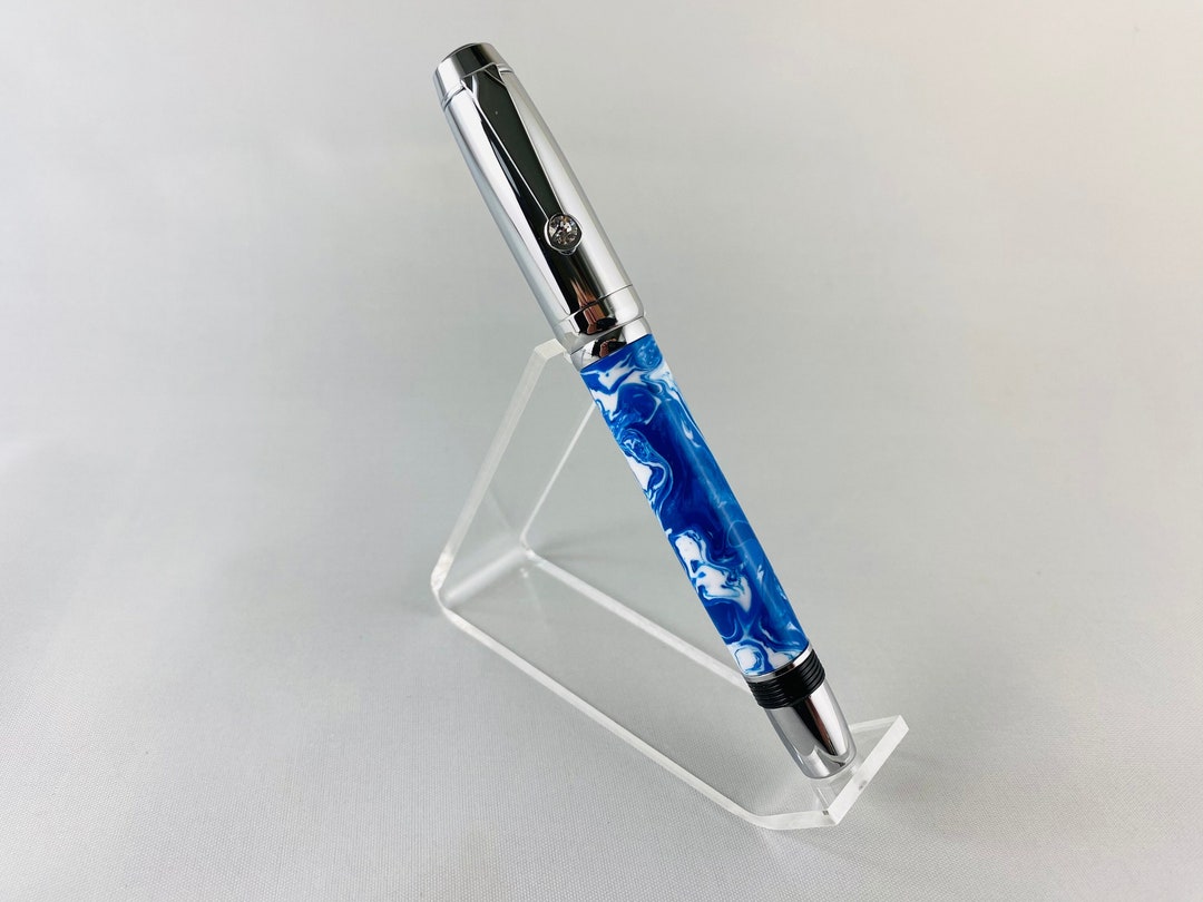 Arete Rollerball Pen in Blues and White in Chrome - Etsy