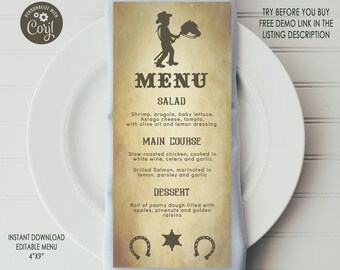 Cowboy Menu Cards - Etsy