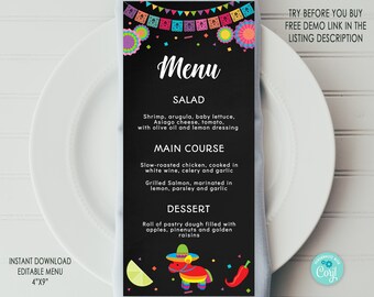 Fiesta Menu Template, EDITABLE Menu, Mexican Theme Wedding Menu, Fiesta ...