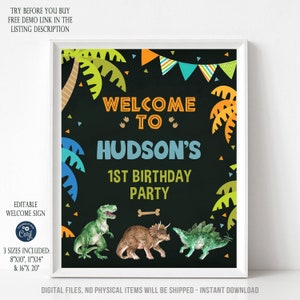 Dinosaur Welcome Sign, EDITABLE Birthday Welcome Sign, Dinosaur ...