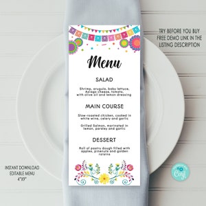 Fiesta Menu Template, EDITABLE Menu, Mexican Theme Wedding Menu, Fiesta ...