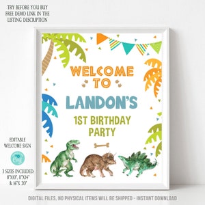 Dinosaur Welcome Sign, EDITABLE Birthday Welcome Sign, Dinosaur ...
