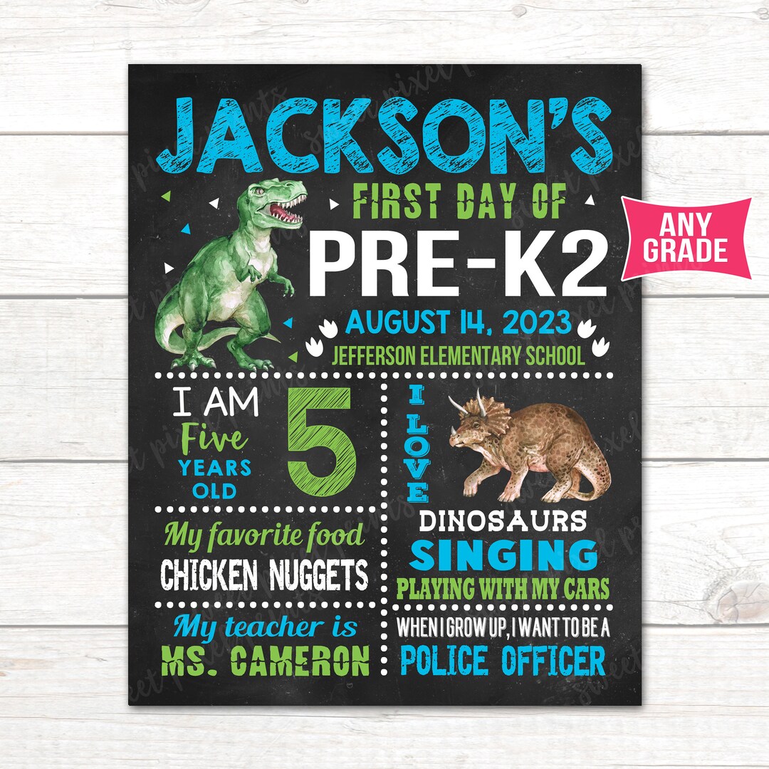 Dinosaur First Day of School Sign PRINTABLE First Day of Pre - Etsy