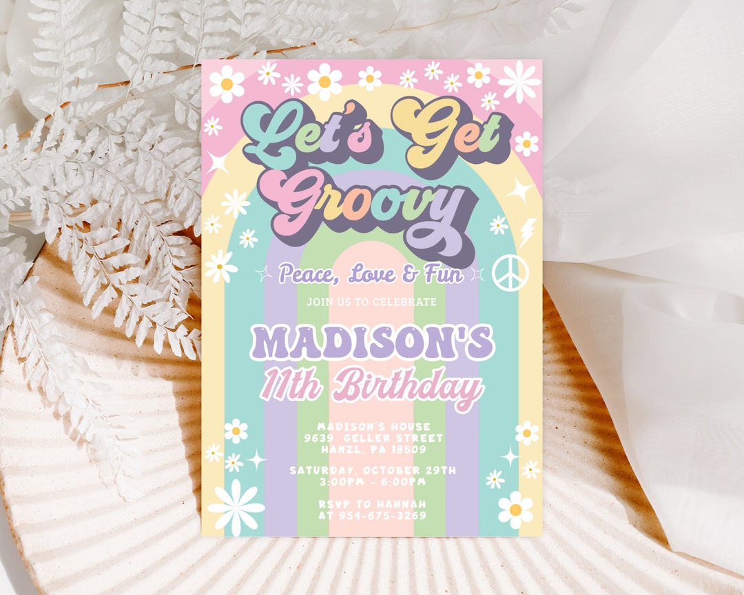 Groovy Birthday Invitation, EDITABLE Let's Get Groovy Birthday ...
