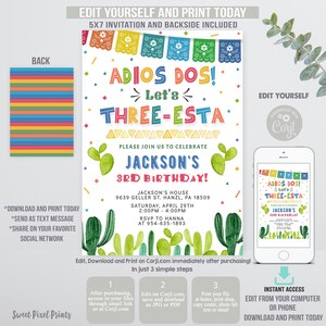 Fiesta Birthday Invitation, EDITABLE Three-esta Birthday Invitation ...
