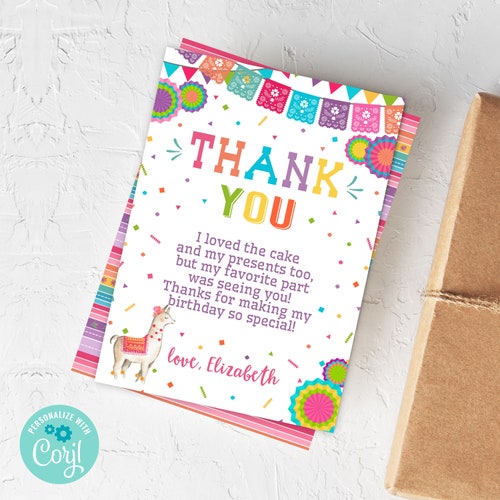 Editable Fiesta Gracias Thank You Card Mexican Birthday Party - Etsy