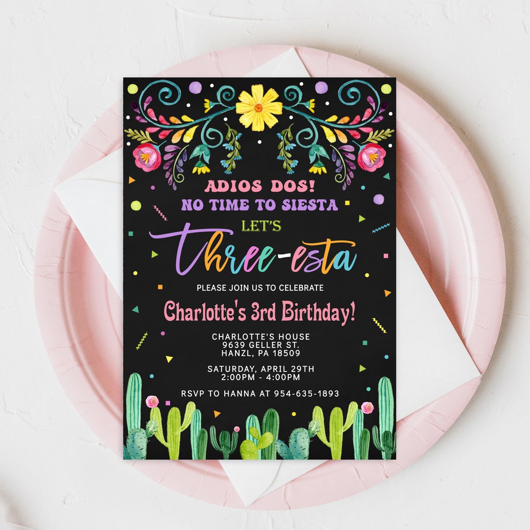 Fiesta Birthday Invitation, EDITABLE Three-esta Birthday Invitation ...