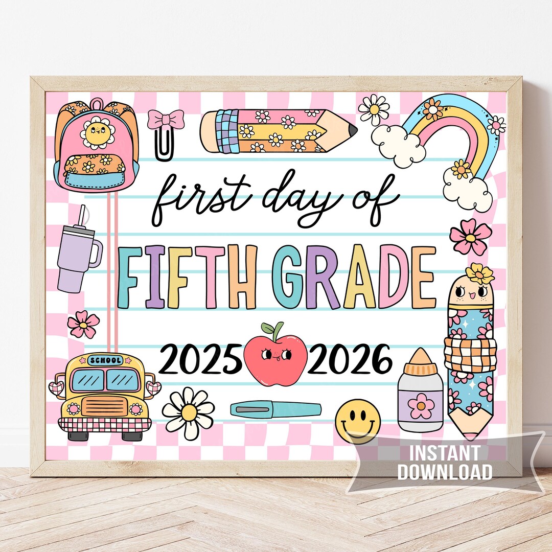 First Day of 5th Grade Sign, 1st Day of School Photo Prop, Fifth Grade ...
