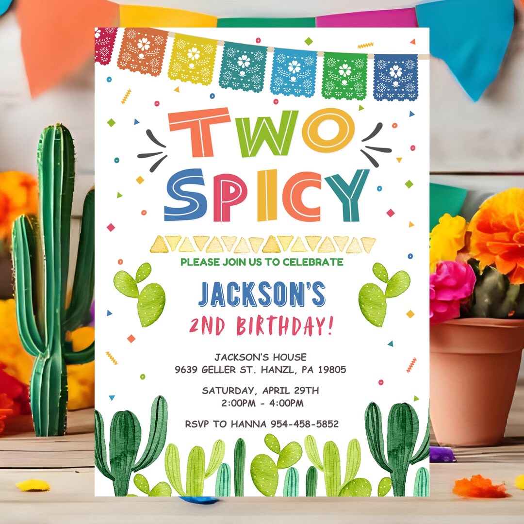 Fiesta Invitation | Editable 2nd Birthday Invite | Spicy Fiesta ...