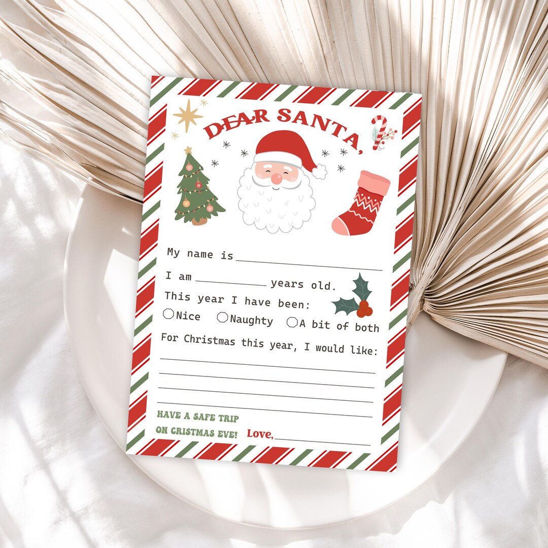Letter to Santa Printable, Christmas Wish List, Santa Letter for Kids ...