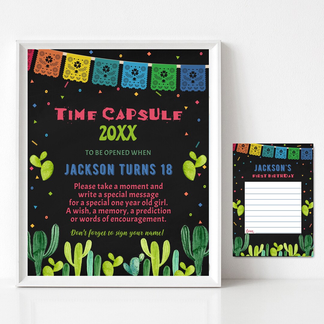 Editable Fiesta Time Capsule Sign Matching Note Cards Fiesta Birthday ...