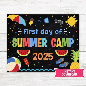 First Day of Summer Camp, First Day of Kids Camp Sign, First Day of ...