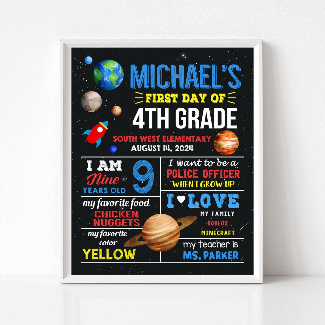 Space First Day of School Sign, PRINTABLE First Day of Fourth Grade ...