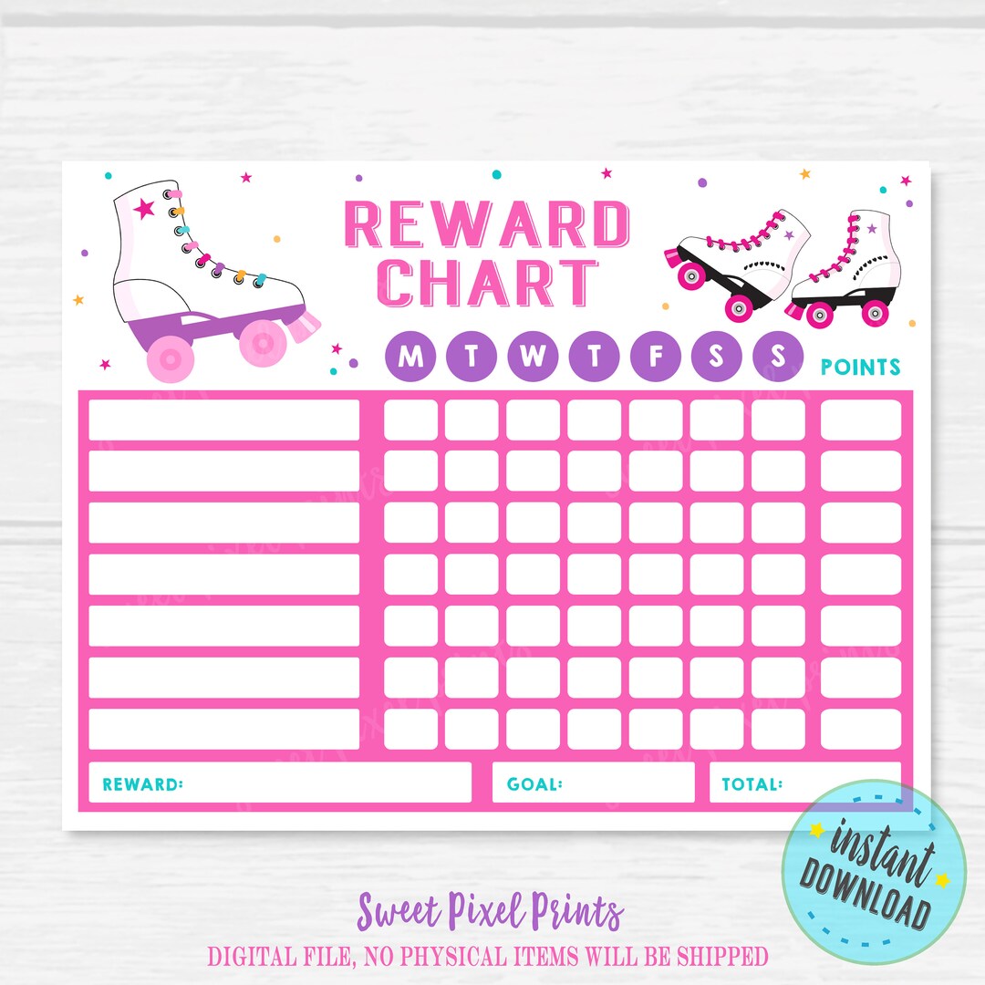 Roller Skating Chore Chart, Printable Reward Chart, Printable Chore ...