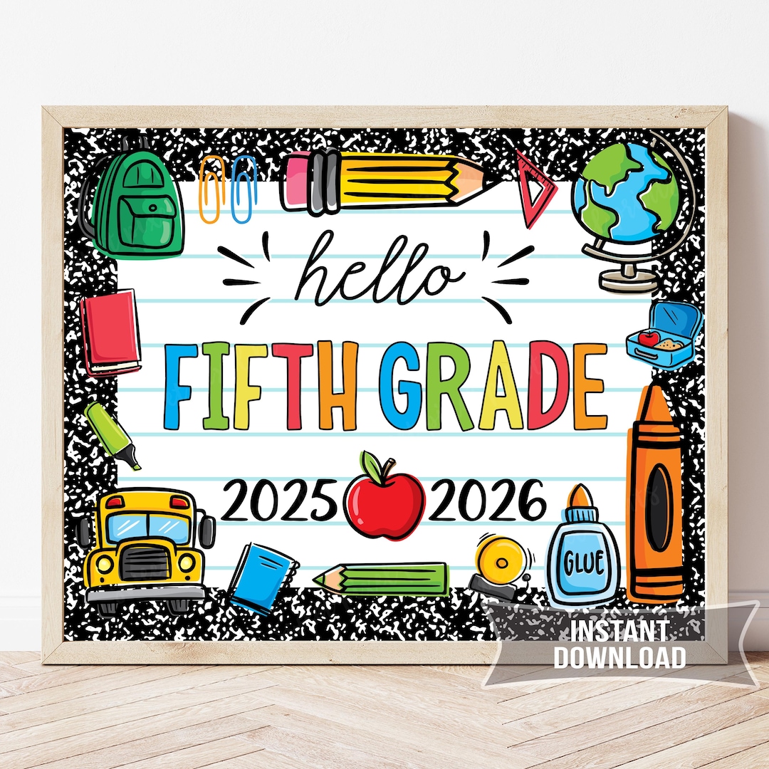 First Day of 5th Grade Sign, 1st Day of School Photo Prop, Fifth Grade ...
