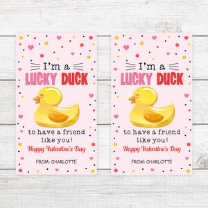 Lucky Duck Valentines Favor Tags, EDITABLE Yellow Duck Favor Tags ...