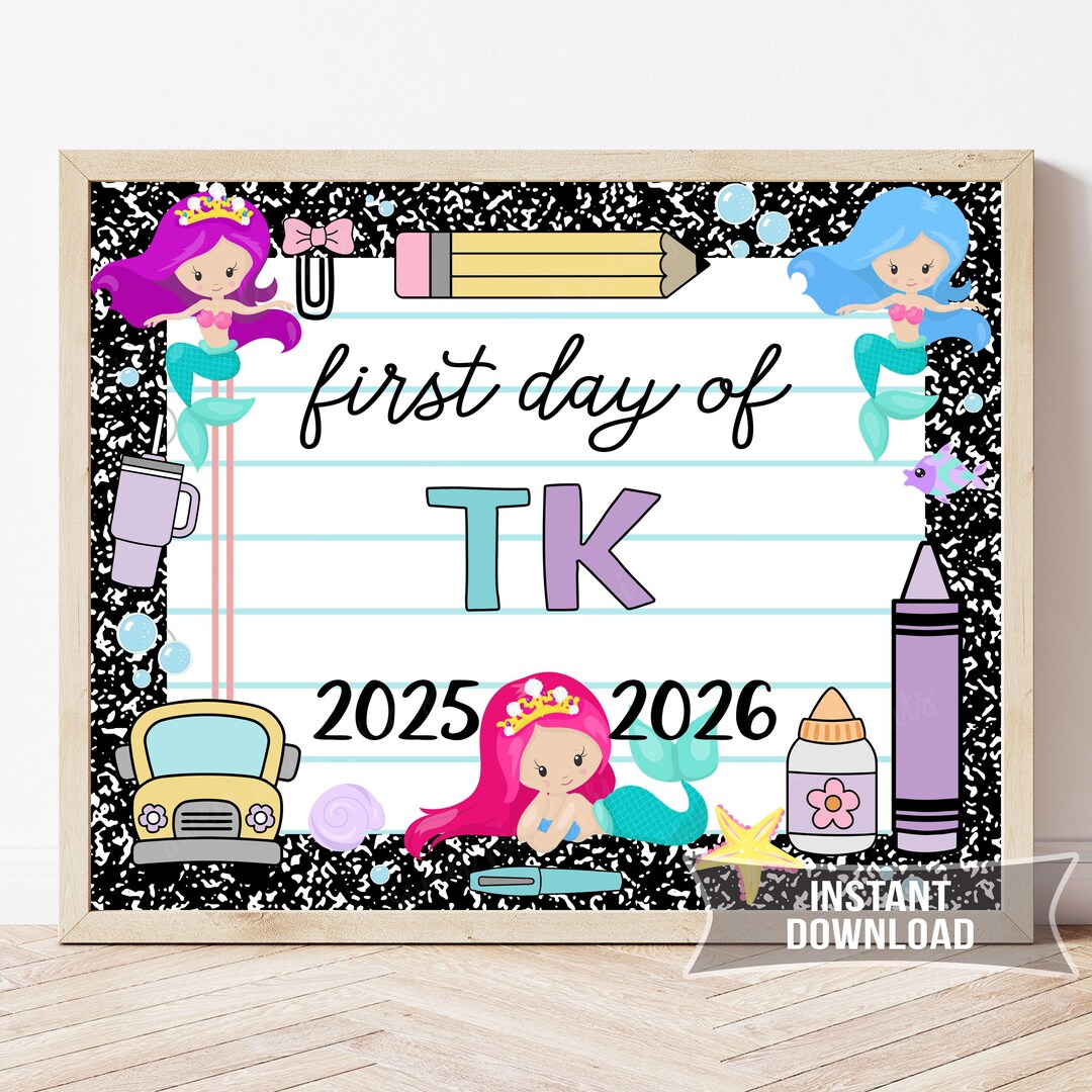 Mermaid First Day of School Sign, Girl Chalkboard Back to School ...