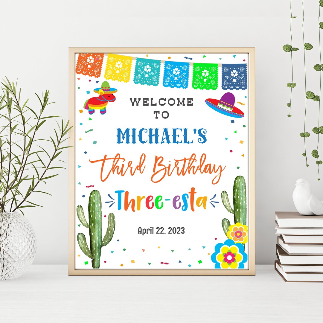 Three Esta Welcome Sign, EDITABLE Mexican Birthday Welcome Sign, Fiesta ...