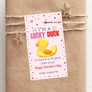Lucky Duck Valentines Favor Tags, EDITABLE Yellow Duck Favor Tags ...
