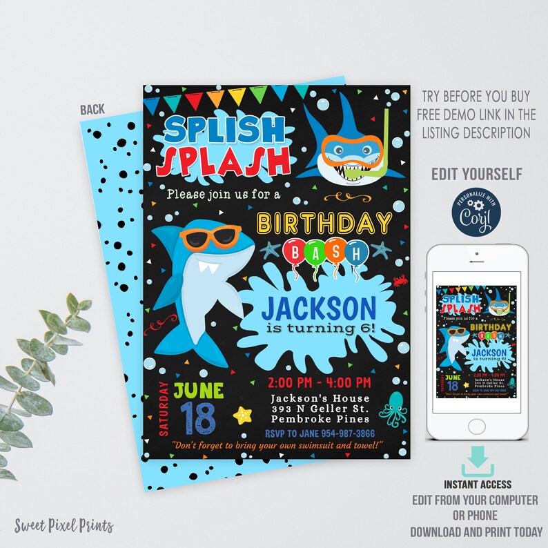 Splish Splash Birthday Invitation EDITABLE Splish Splash - Etsy