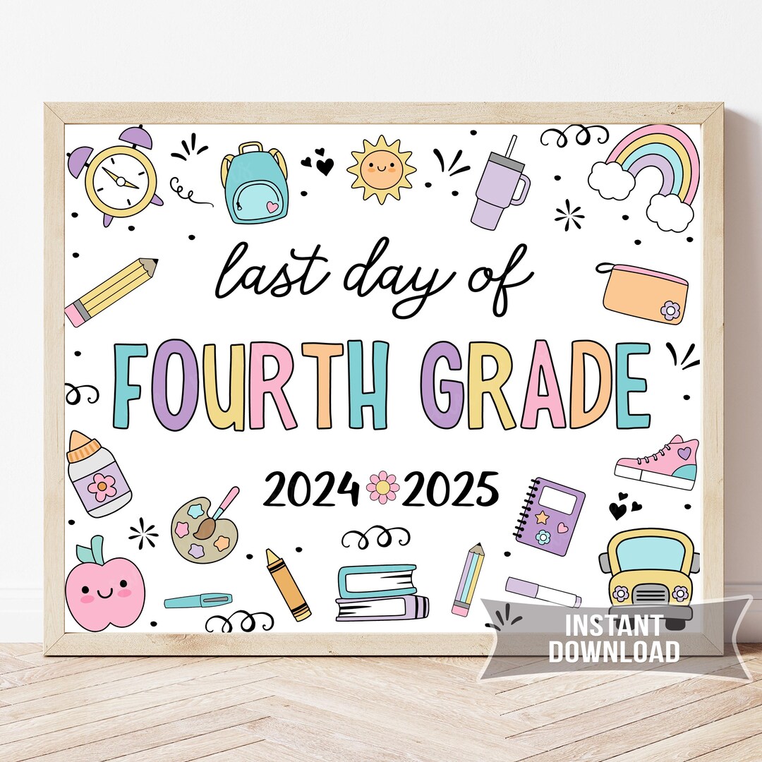 Last Day of Fourth Grade Sign, Last Day of School Sign, Last Day of 4th ...