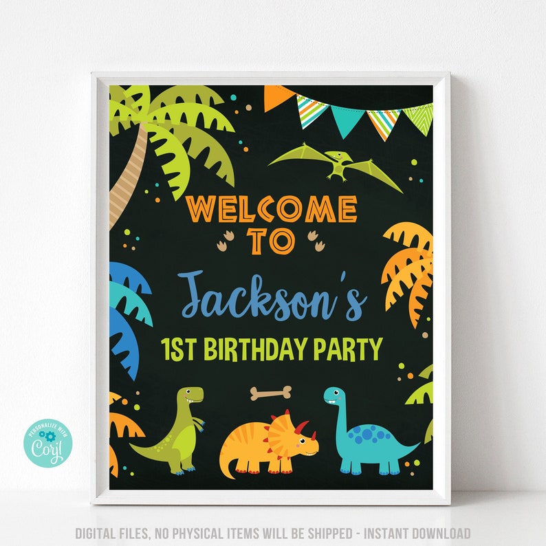 Dinosaur Welcome Sign EDITABLE Birthday Welcome Sign | Etsy