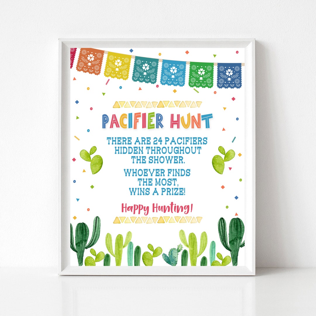 Fiesta Pacifier Hunt Sign, Fiesta Baby Shower, Printable Baby Shower ...
