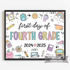 1st Day of 4th Grade Sign, First Day of School Sign, First Day of ...