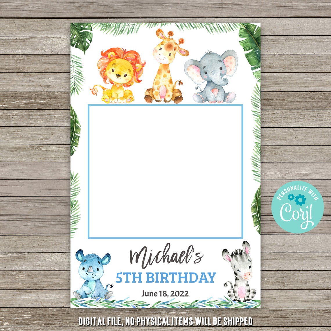 Safari Photo Booth Prop EDITABLE Safari Selfie Frame Jungle | Etsy