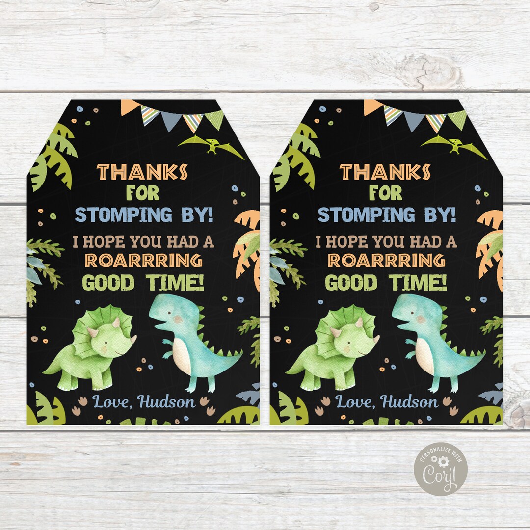 Dinosaur Favor Tags, EDITABLE Dinosaur Thank You Tags, Party Gift Tags ...