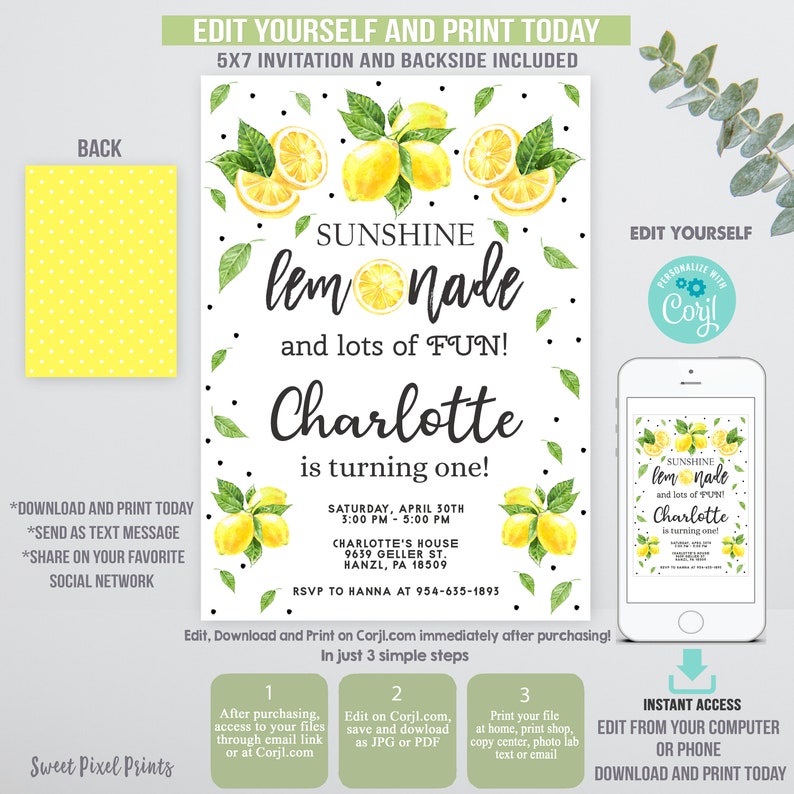 Lemon Birthday Invitation EDITABLE Lemon Birthday Invitation - Etsy