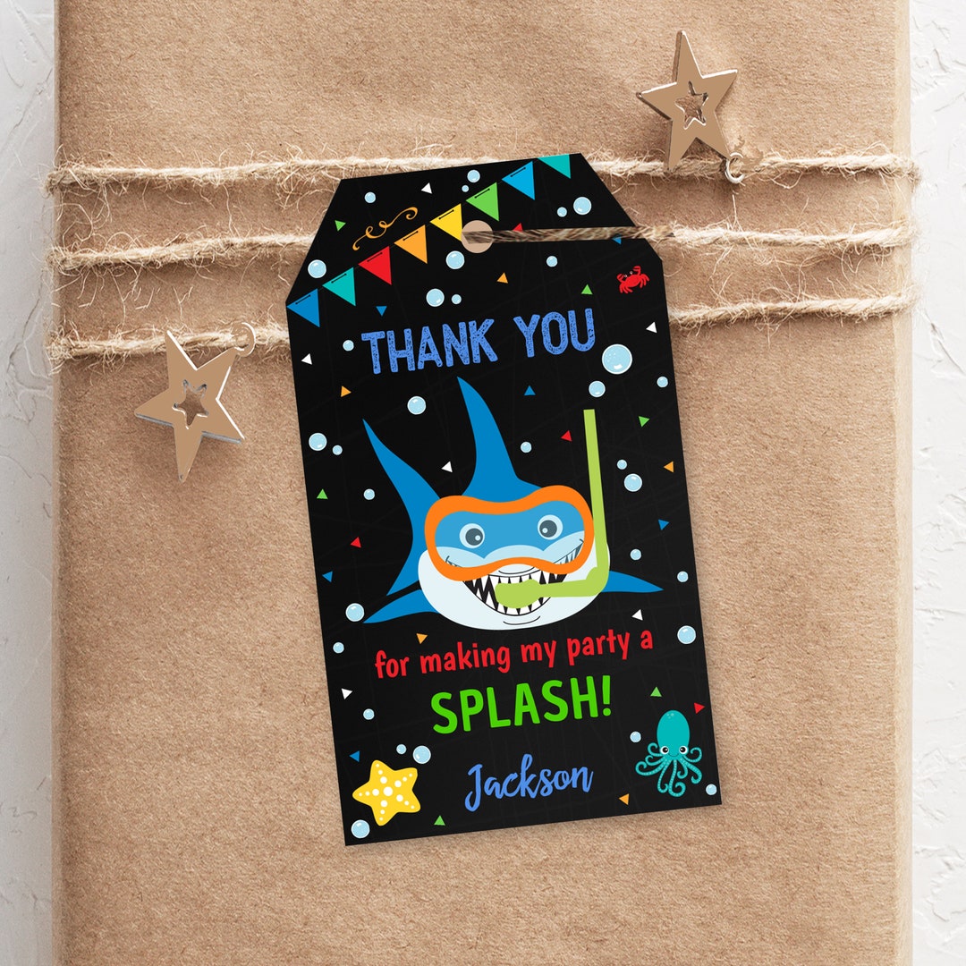 Shark Favor Tags, EDITABLE Shark Birthday Favor Tags, Shark Party Favor ...