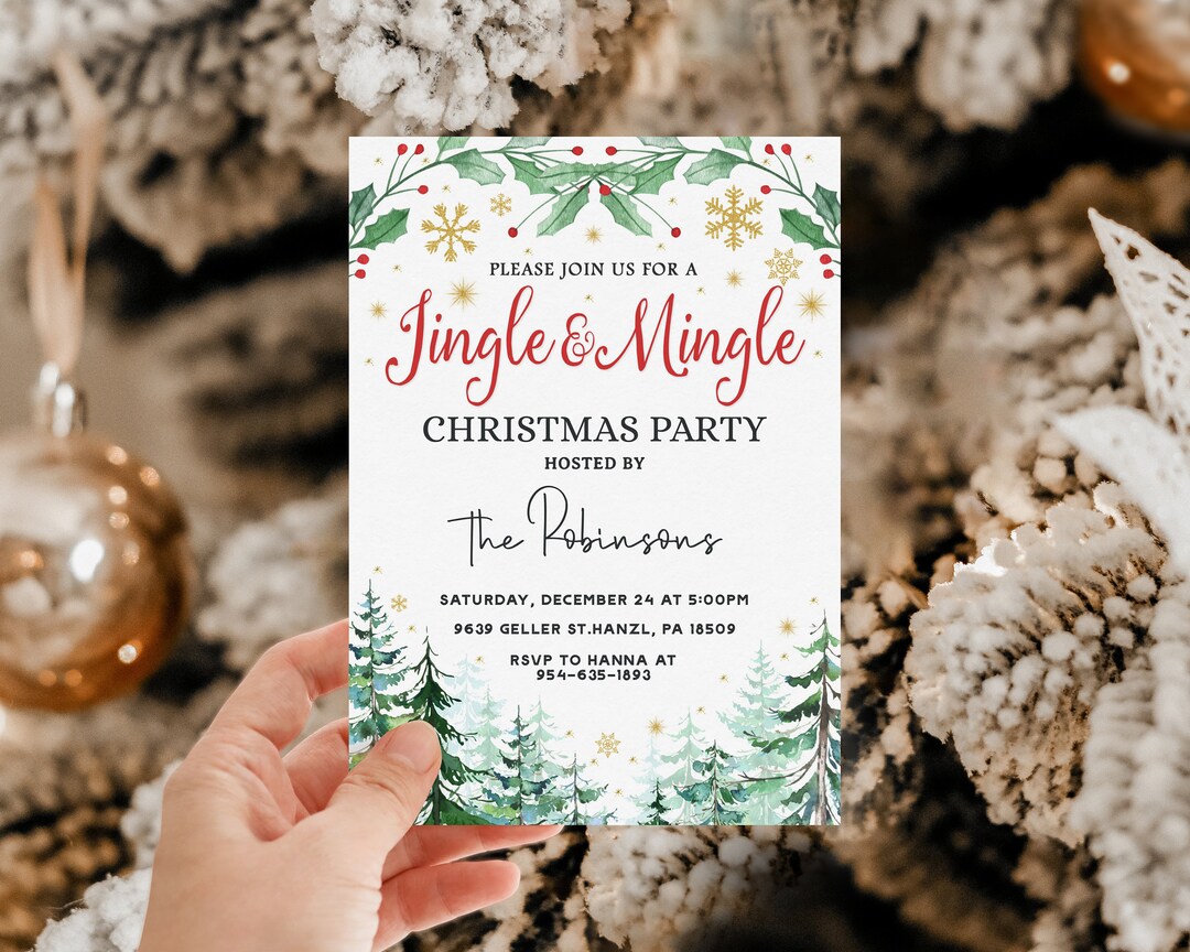 Jingle and Mingle Invitation, Christmas Dinner Invite, EDITABLE ...