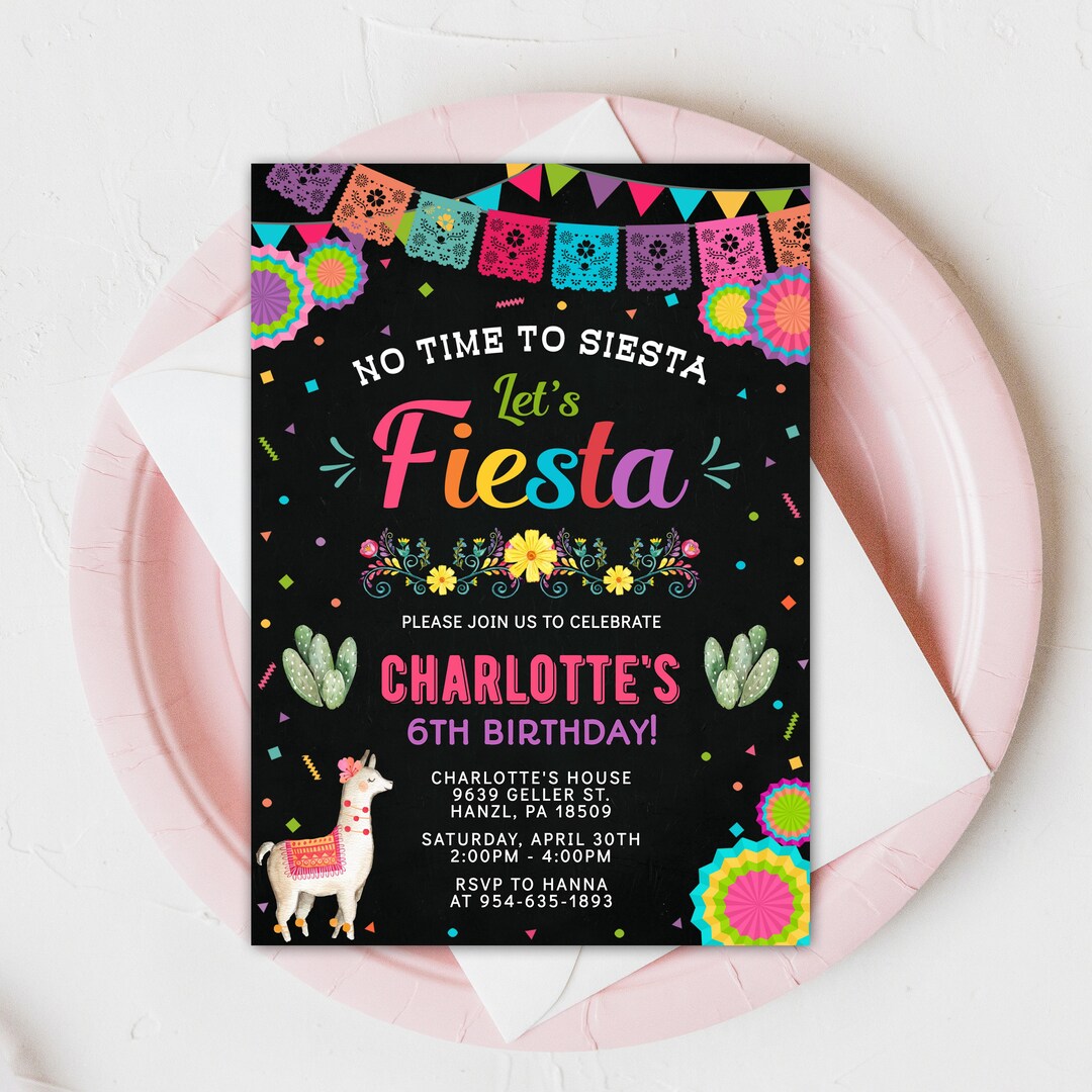 Fiesta Birthday Invitation, No Time to Siesta Let's Fiesta EDITABLE ...