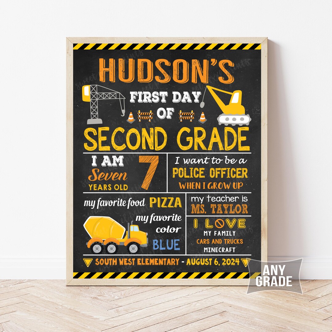 Construction First Day of School Sign Printable, Personalized ...
