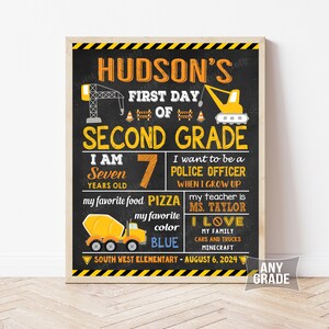 Construction First Day of School Sign Printable, Personalized ...