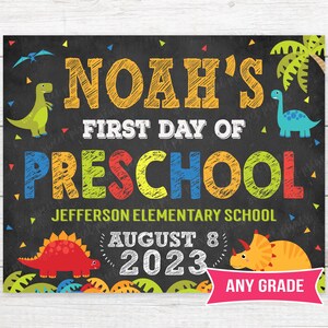 First Day of School Sign, Dinosaur First Day of Preschool Chalkboard ...