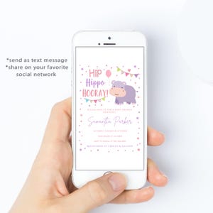 Editable Hippo Baby Shower Invitation | Pink Theme Printable Invite ...