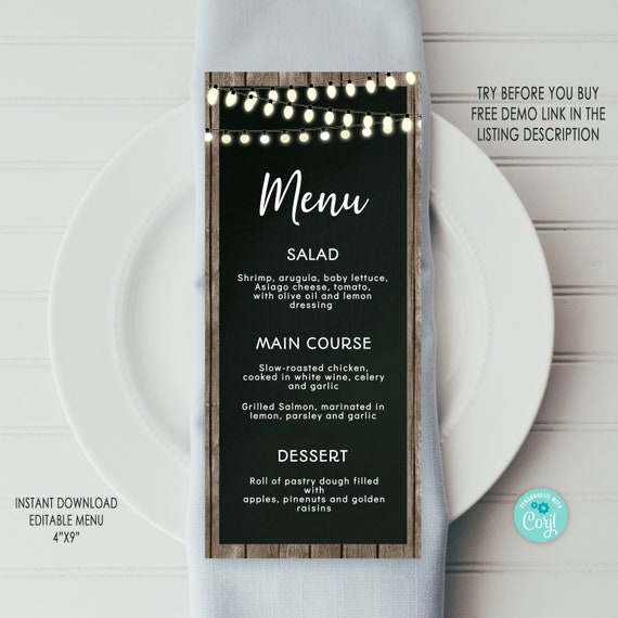 Rustic Menu Template EDITABLE Menu Rustic Printable Menu - Etsy