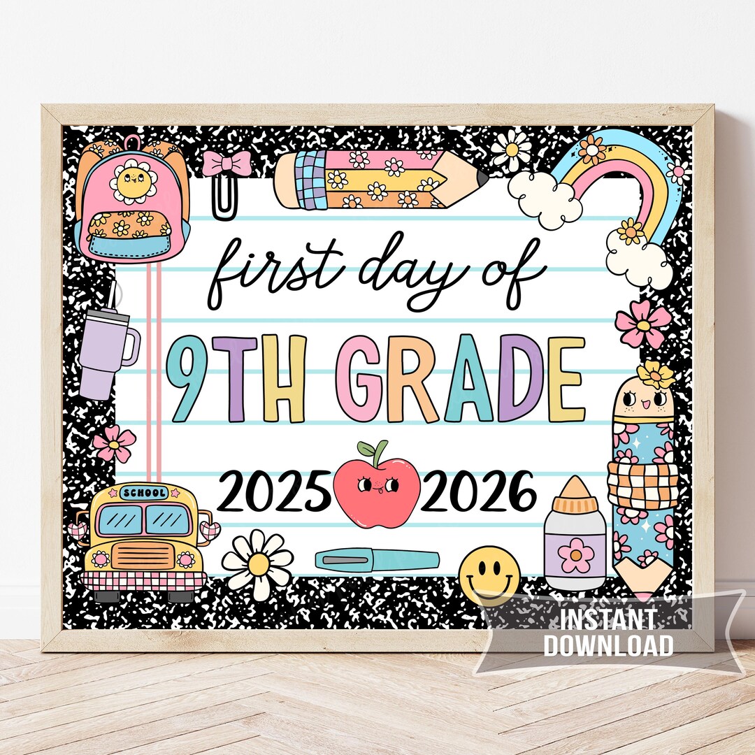First Day of 9th Grade Sign, 1st Day of School Photo Prop, Ninth Grade ...