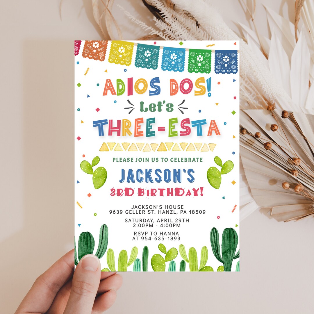 Fiesta Birthday Invitation, EDITABLE Three-esta Birthday Invitation ...