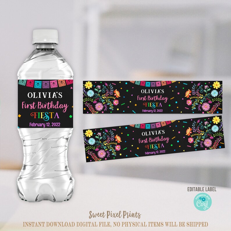 Fiesta Water Bottle Labels EDITABLE Fiesta Birthday Bottle - Etsy