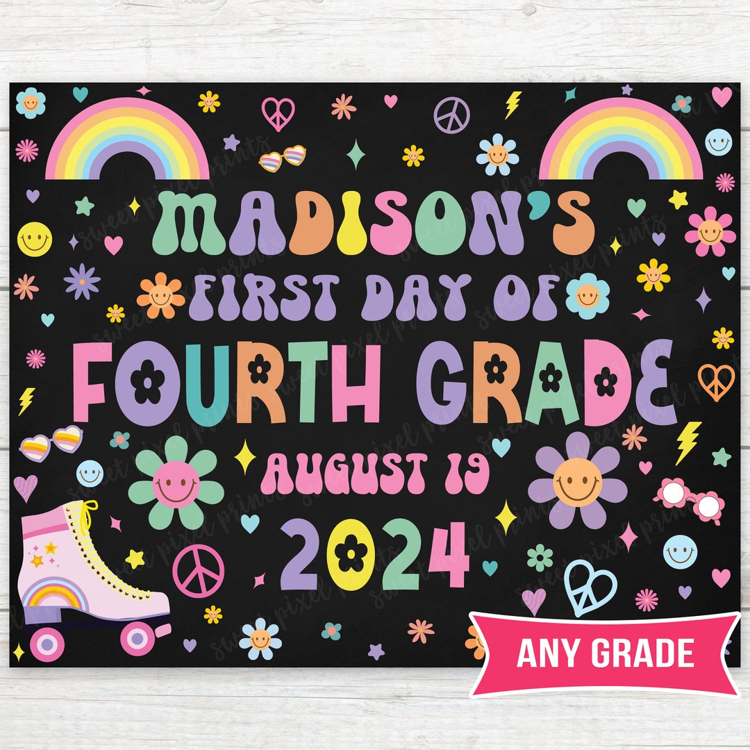 Groovy First Day of Fourth Grade Sign Preschool Retro Sign Boho Hippie ...
