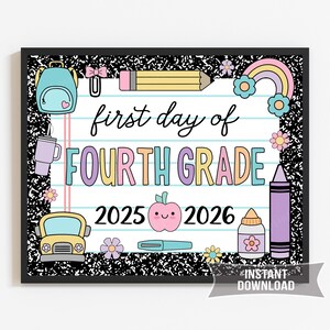 First Day of 4th Grade Sign, 1st Day of School Photo Prop, Fourth Grade ...