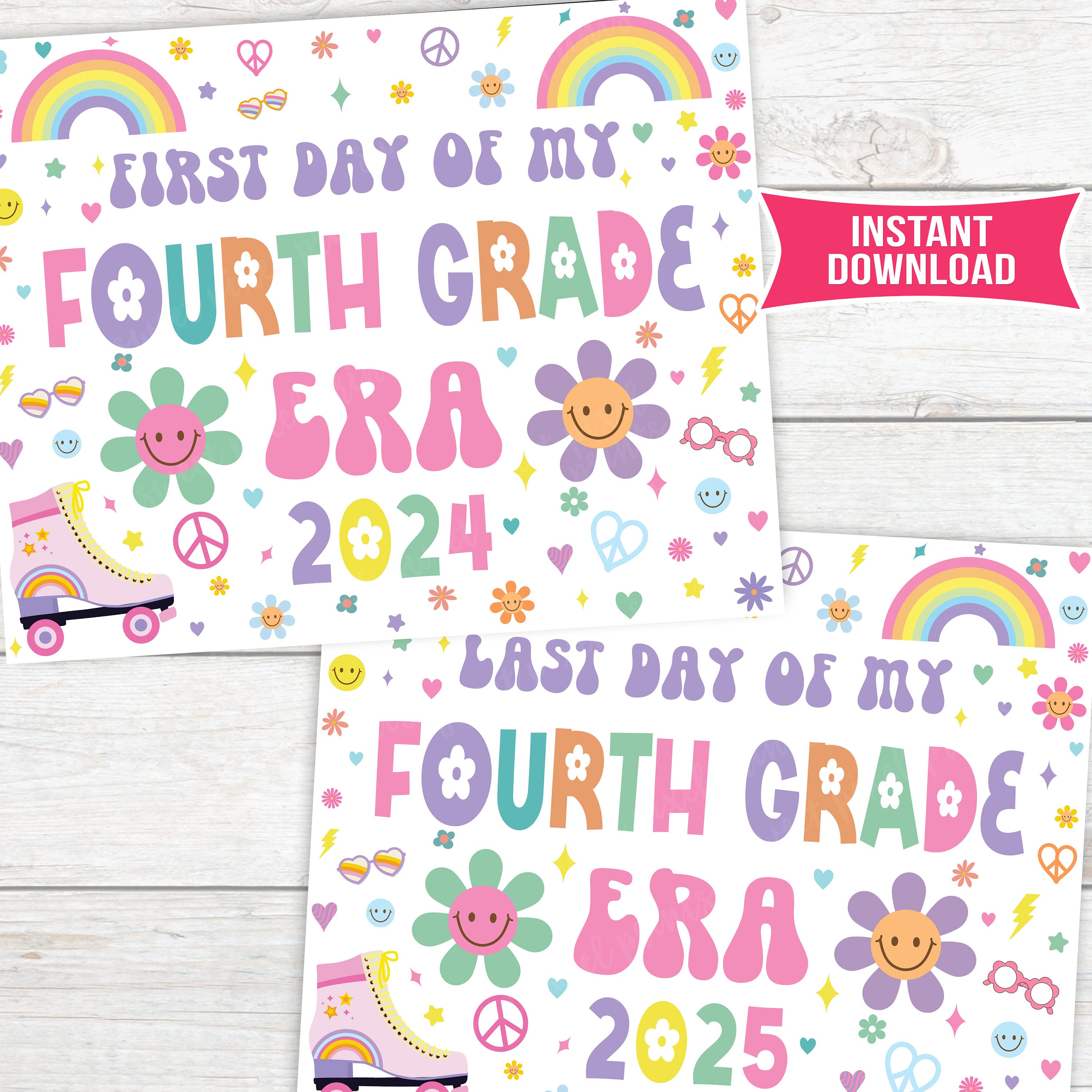 First Day and Last Day of Fourth Grade Signs Groovy First Day of 4th ...