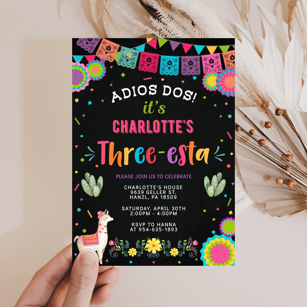 Fiesta Birthday Invitation, EDITABLE Three-esta Birthday Invitation ...
