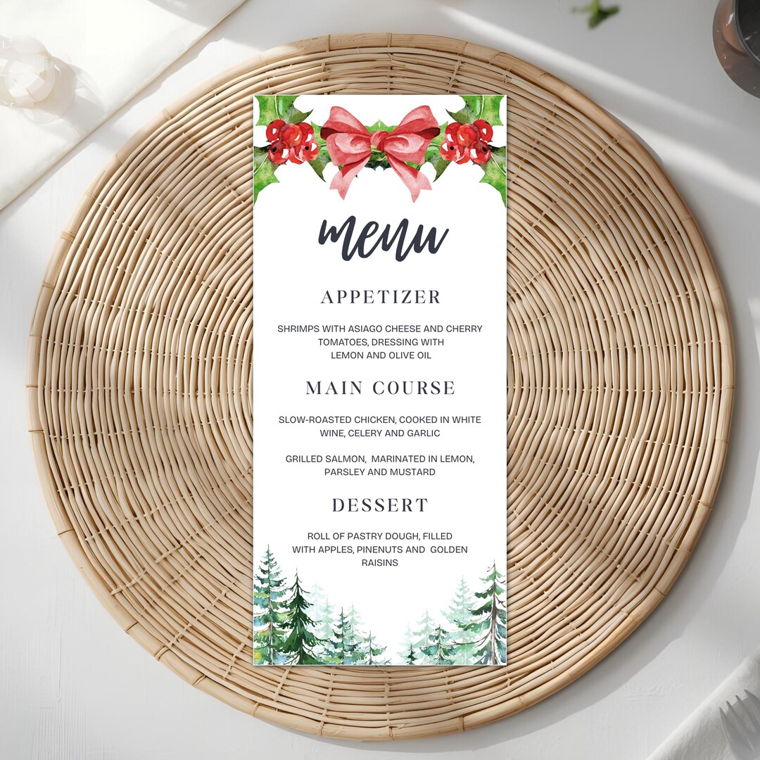 Christmas Dinner Menu Template | Editable Holiday Menu Card ...