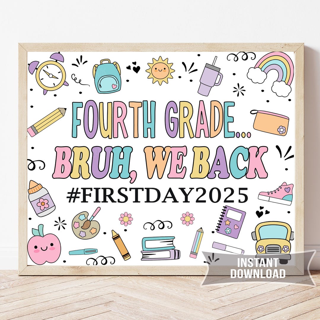 First Day of 4th Grade Sign Printable, Funny Bruh Chalkboard 2025 Photo ...