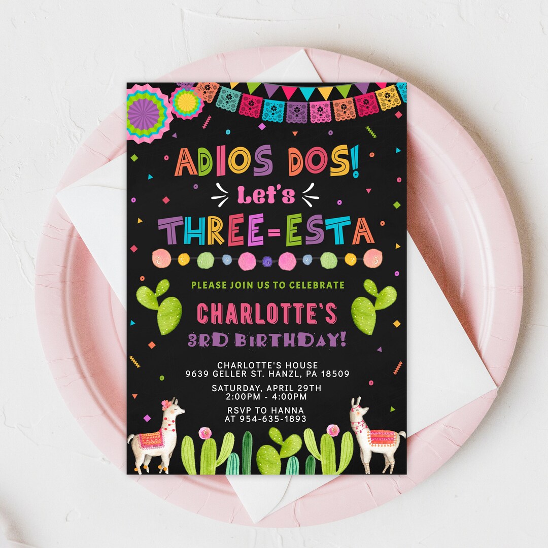 Fiesta Birthday Invitation, EDITABLE Three-esta Birthday Invitation ...