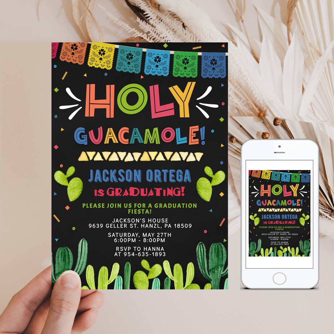 Holy Guacamole Graduation Invitation, EDITABLE Fiesta Invite, Mexican ...